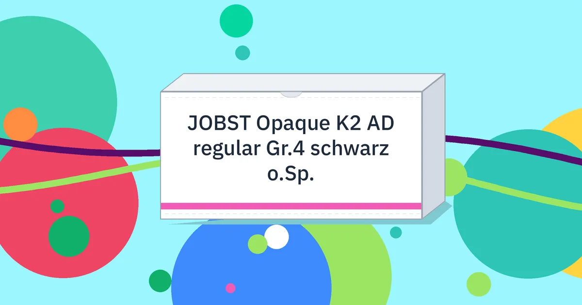 Symbolbild: Packung mit der Aufschrift JOBST Opaque K2 AD regular Gr.4 schwarz o.Sp. (PZN 11218682) – Verfügbarkeit und Bezug in Apotheken in Frankfurt am Main