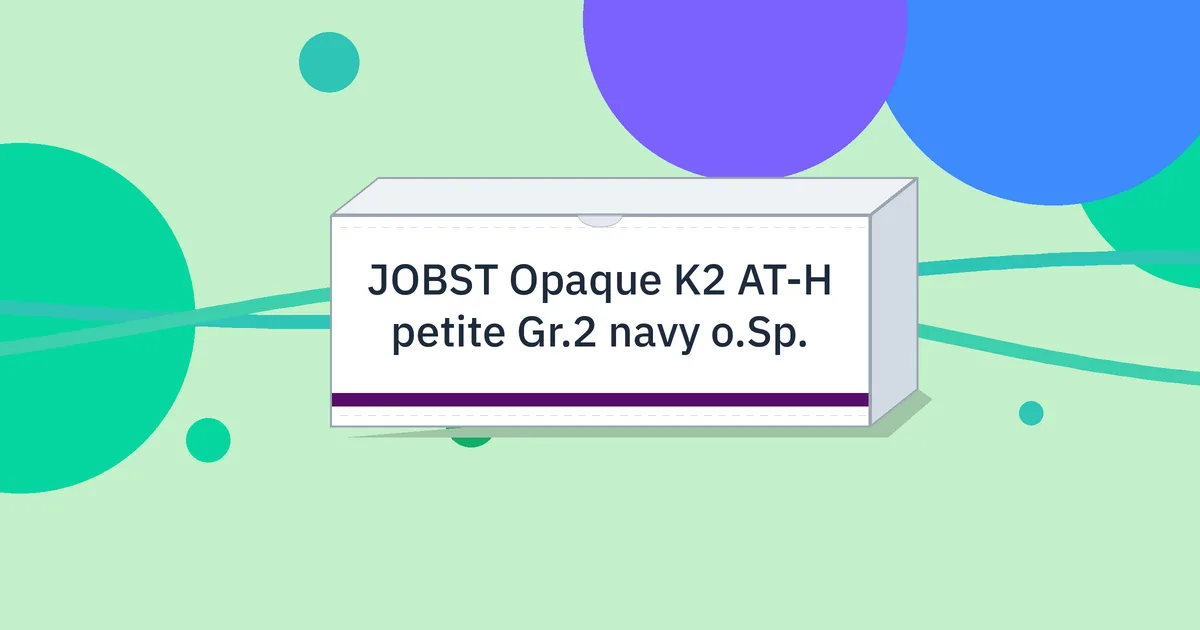 Symbolbild: Packung mit der Aufschrift JOBST Opaque K2 AT-H petite Gr.2 navy o.Sp. (PZN 13118312) – Verfügbarkeit und Bezug in Apotheken in Frankfurt am Main