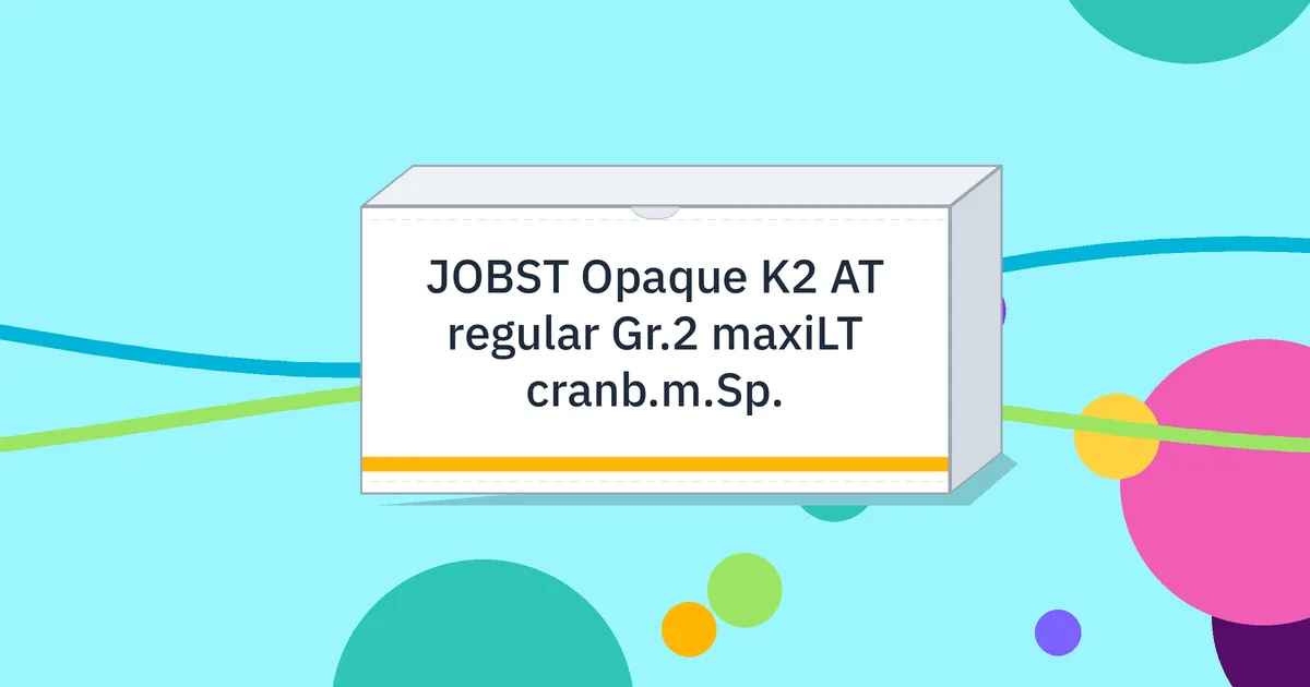 Symbolbild: Packung mit der Aufschrift JOBST Opaque K2 AT regular Gr.2 maxiLT cranb.m.Sp. (PZN 13121490) – Verfügbarkeit und Bezug in Apotheken in Frankfurt am Main