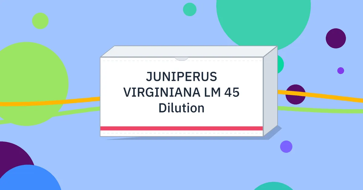 Symbolbild: Packung mit der Aufschrift JUNIPERUS VIRGINIANA LM 45 Dilution (PZN 13565330) – Verfügbarkeit und Bezug in Apotheken in Frankfurt am Main