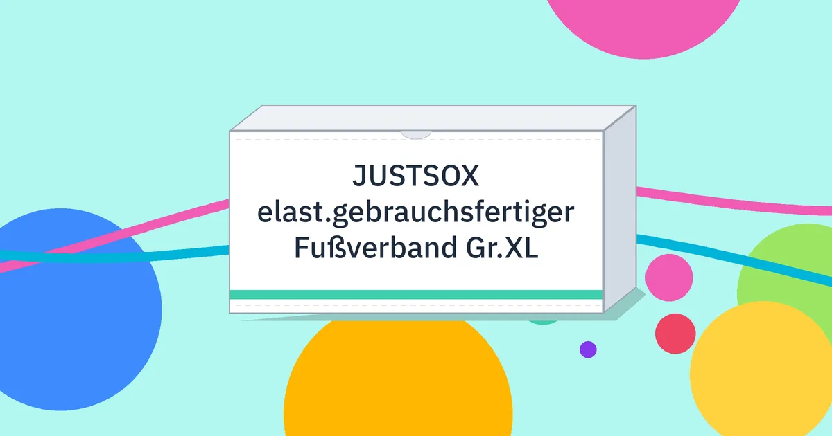 Symbolbild: Packung mit der Aufschrift JUSTSOX elast.gebrauchsfertiger Fußverband Gr.XL (PZN 20130325) – Verfügbarkeit und Bezug in Apotheken in Frankfurt am Main