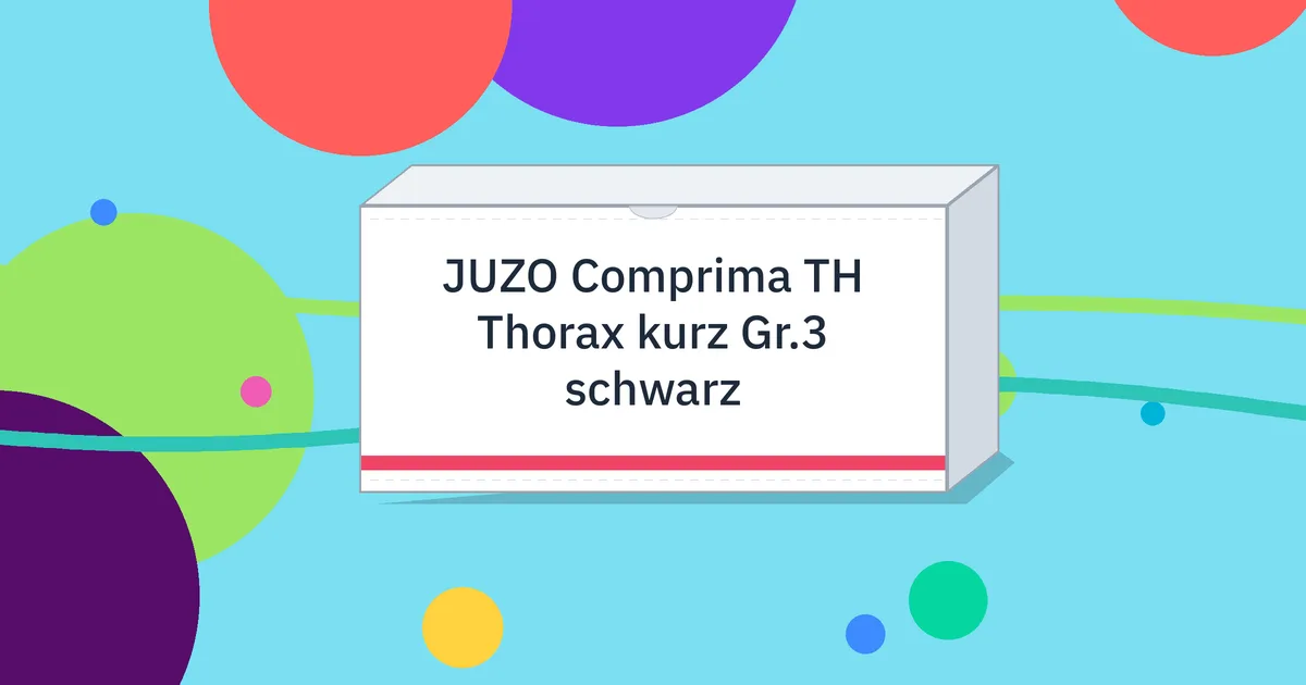 Symbolbild: Packung mit der Aufschrift JUZO Comprima TH Thorax kurz Gr.3 schwarz (PZN 20782111) – Verfügbarkeit und Bezug in Apotheken in Frankfurt am Main