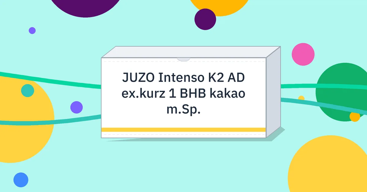 Symbolbild: Packung mit der Aufschrift JUZO Intenso K2 AD ex.kurz 1 BHB kakao m.Sp. (PZN 18615363) – Verfügbarkeit und Bezug in Apotheken in Frankfurt am Main