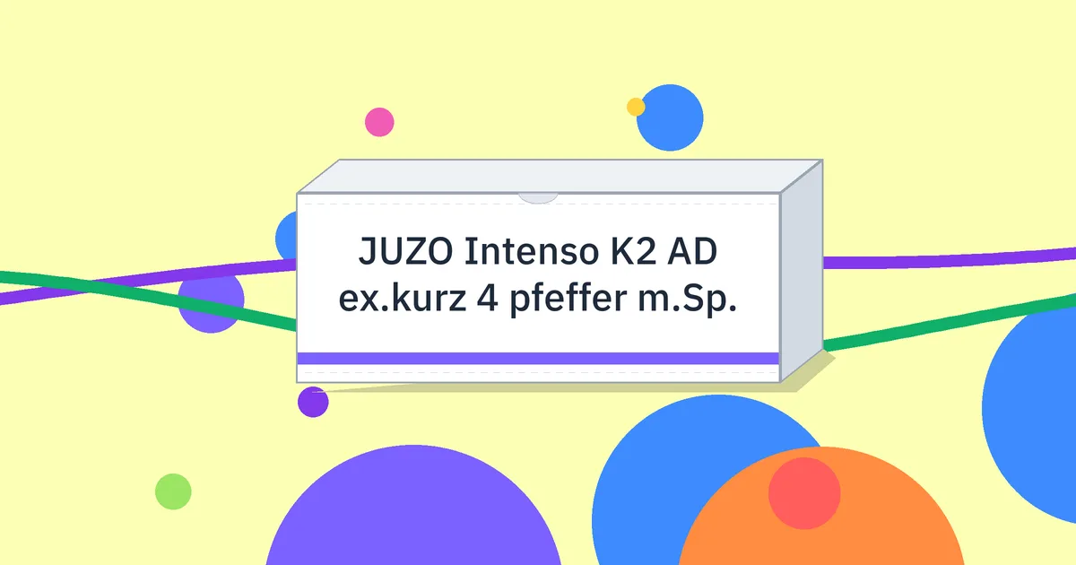 Symbolbild: Packung mit der Aufschrift JUZO Intenso K2 AD ex.kurz 4 pfeffer m.Sp. (PZN 18607872) – Verfügbarkeit und Bezug in Apotheken in Frankfurt am Main