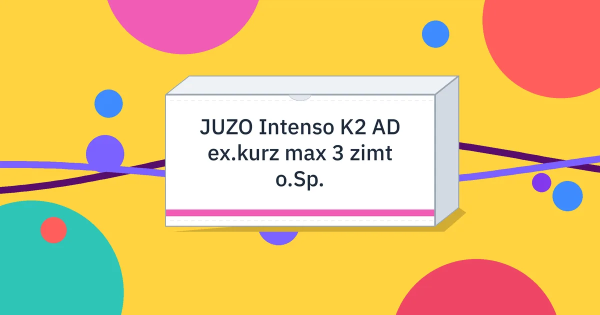 Symbolbild: Packung mit der Aufschrift JUZO Intenso K2 AD ex.kurz max 3 zimt o.Sp. (PZN 18617379) – Verfügbarkeit und Bezug in Apotheken in Frankfurt am Main