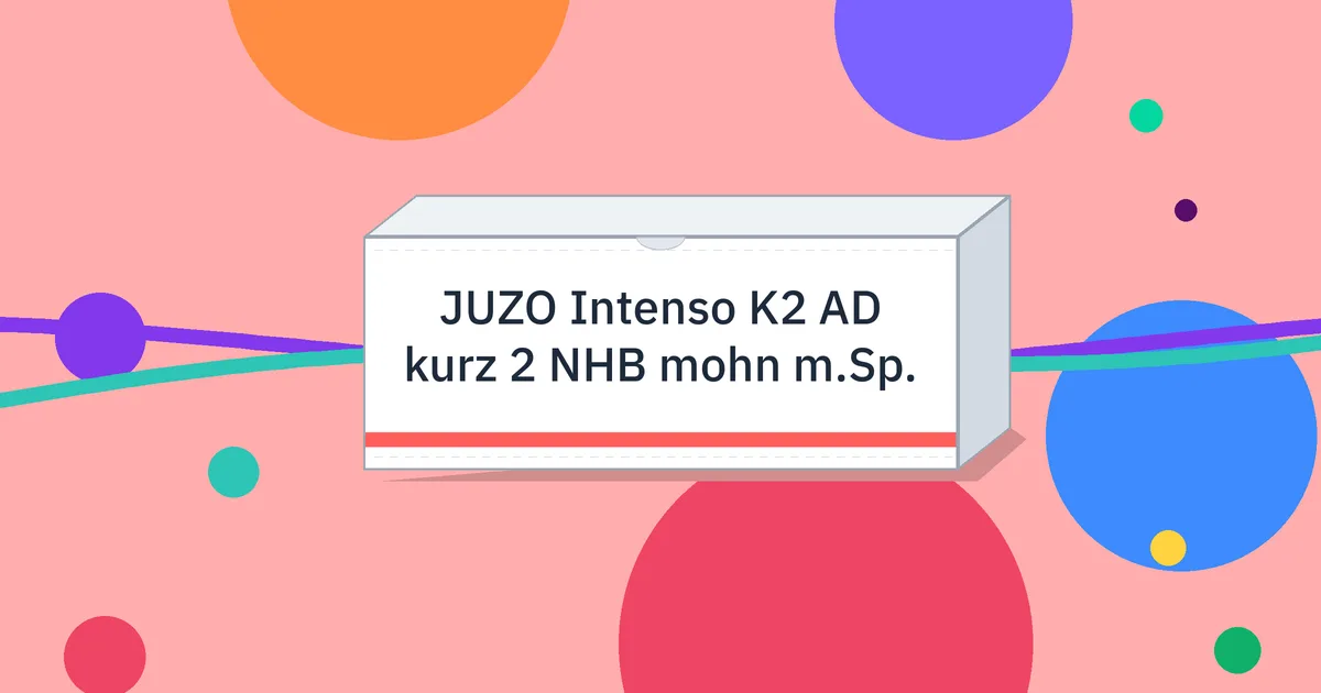 Symbolbild: Packung mit der Aufschrift JUZO Intenso K2 AD kurz 2 NHB mohn m.Sp. (PZN 18611170) – Verfügbarkeit und Bezug in Apotheken in Frankfurt am Main