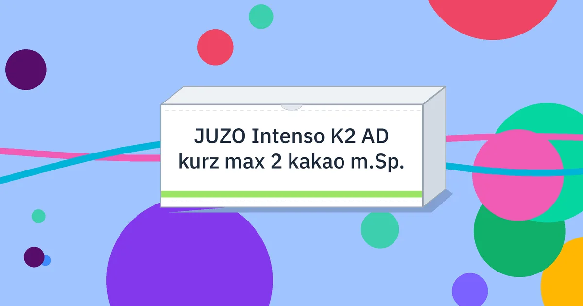 Symbolbild: Packung mit der Aufschrift JUZO Intenso K2 AD kurz max 2 kakao m.Sp. (PZN 18608914) – Verfügbarkeit und Bezug in Apotheken in Frankfurt am Main