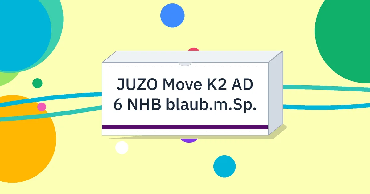 Symbolbild: Packung mit der Aufschrift JUZO Move K2 AD 6 NHB blaub.m.Sp. (PZN 18539076) – Verfügbarkeit und Bezug in Apotheken in Frankfurt am Main