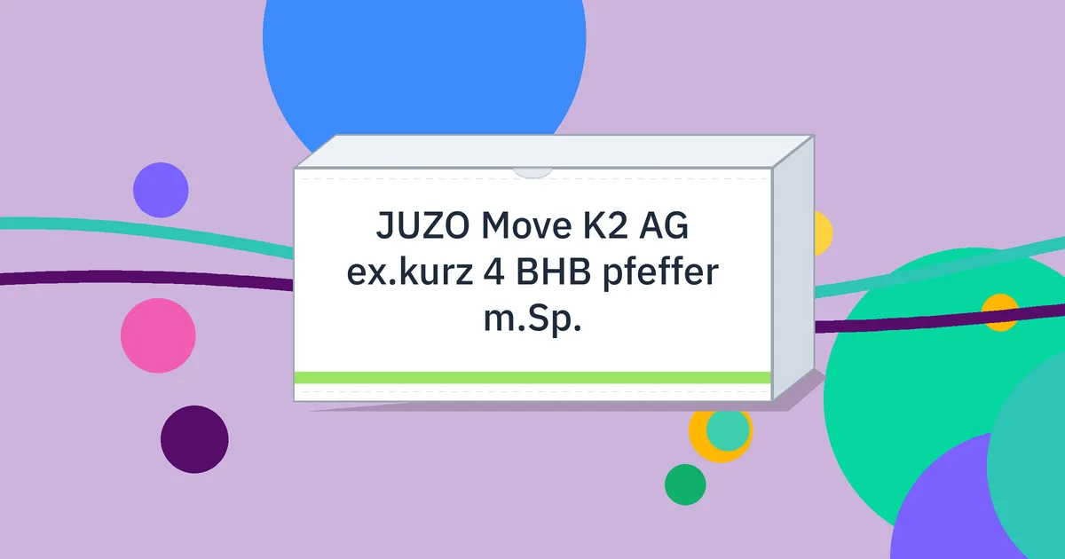 Symbolbild: Packung mit der Aufschrift JUZO Move K2 AG ex.kurz 4 BHB pfeffer m.Sp. (PZN 16637432) – Verfügbarkeit und Bezug in Apotheken in Frankfurt am Main