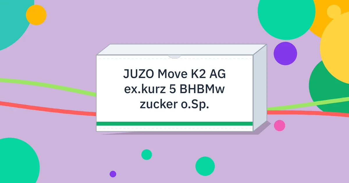 Symbolbild: Packung mit der Aufschrift JUZO Move K2 AG ex.kurz 5 BHBMw zucker o.Sp. (PZN 18534653) – Verfügbarkeit und Bezug in Apotheken in Frankfurt am Main