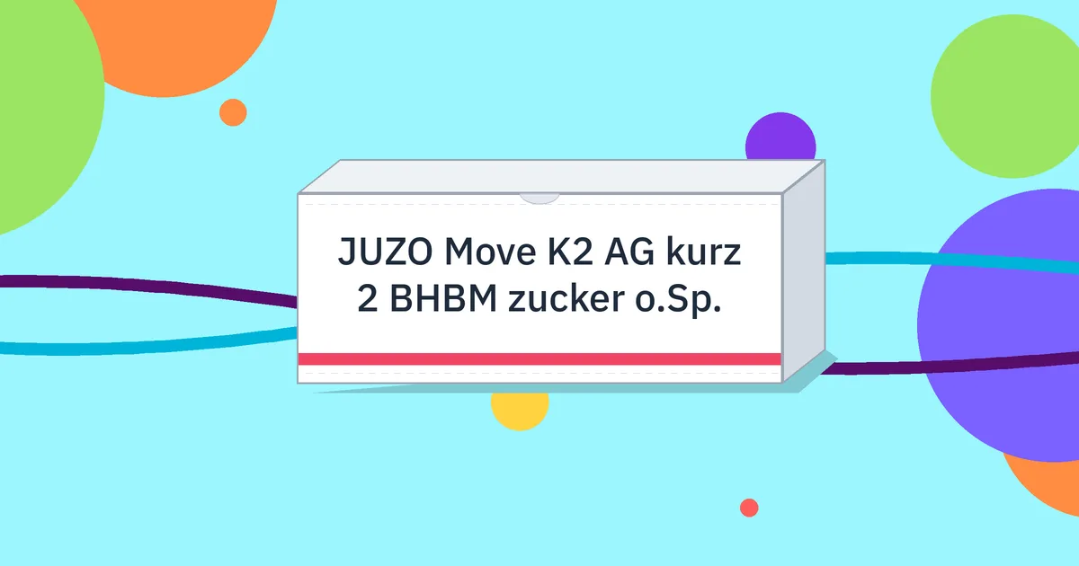 Symbolbild: Packung mit der Aufschrift JUZO Move K2 AG kurz 2 BHBM zucker o.Sp. (PZN 18530448) – Verfügbarkeit und Bezug in Apotheken in Frankfurt am Main