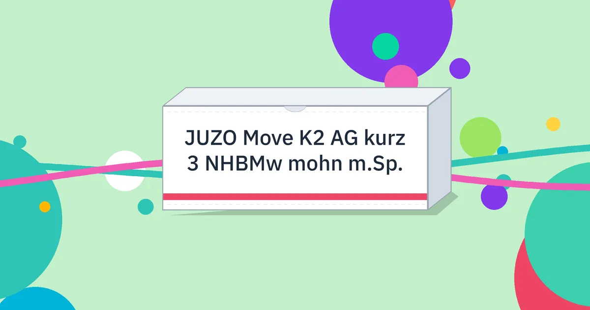 Symbolbild: Packung mit der Aufschrift JUZO Move K2 AG kurz 3 NHBMw mohn m.Sp. (PZN 18559127) – Verfügbarkeit und Bezug in Apotheken in Frankfurt am Main
