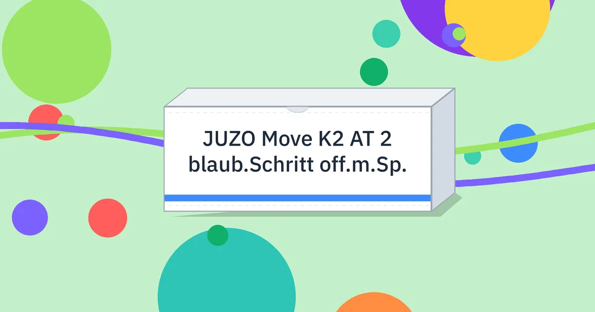 Symbolbild: Packung mit der Aufschrift JUZO Move K2 AT 2 blaub.Schritt off.m.Sp. (PZN 20668243) – Verfügbarkeit und Bezug in Apotheken in Frankfurt am Main