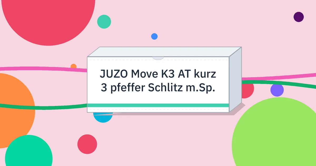 Symbolbild: Packung mit der Aufschrift JUZO Move K3 AT kurz 3 pfeffer Schlitz m.Sp. (PZN 20684029) – Verfügbarkeit und Bezug in Apotheken in Frankfurt am Main