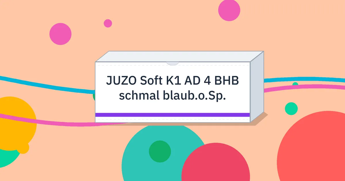 Symbolbild: Packung mit der Aufschrift JUZO Soft K1 AD 4 BHB schmal blaub.o.Sp. (PZN 15463148) – Verfügbarkeit und Bezug in Apotheken in Frankfurt am Main
