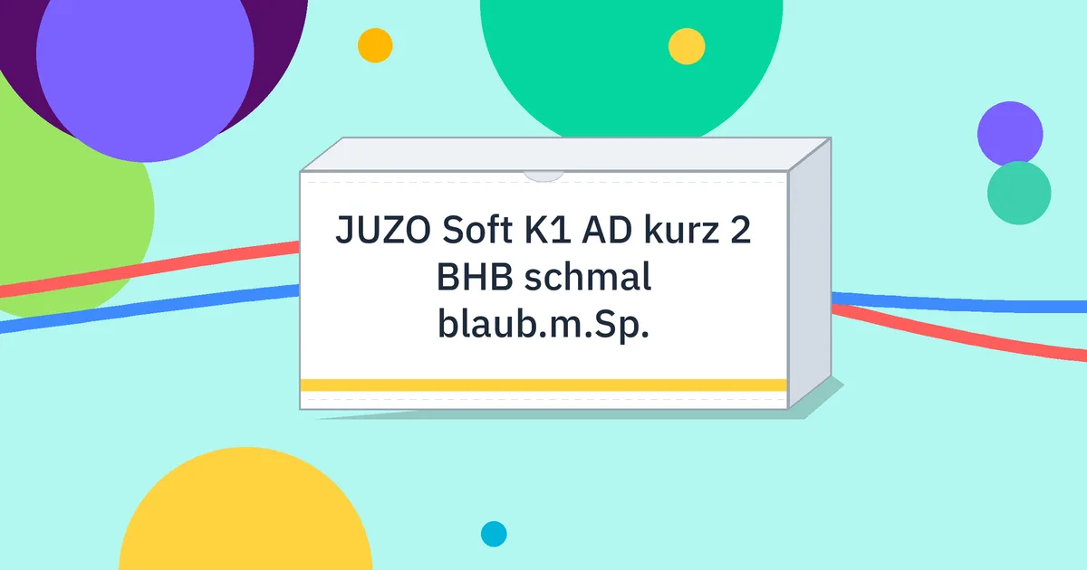 Symbolbild: Packung mit der Aufschrift JUZO Soft K1 AD kurz 2 BHB schmal blaub.m.Sp. (PZN 15461787) – Verfügbarkeit und Bezug in Apotheken in Frankfurt am Main