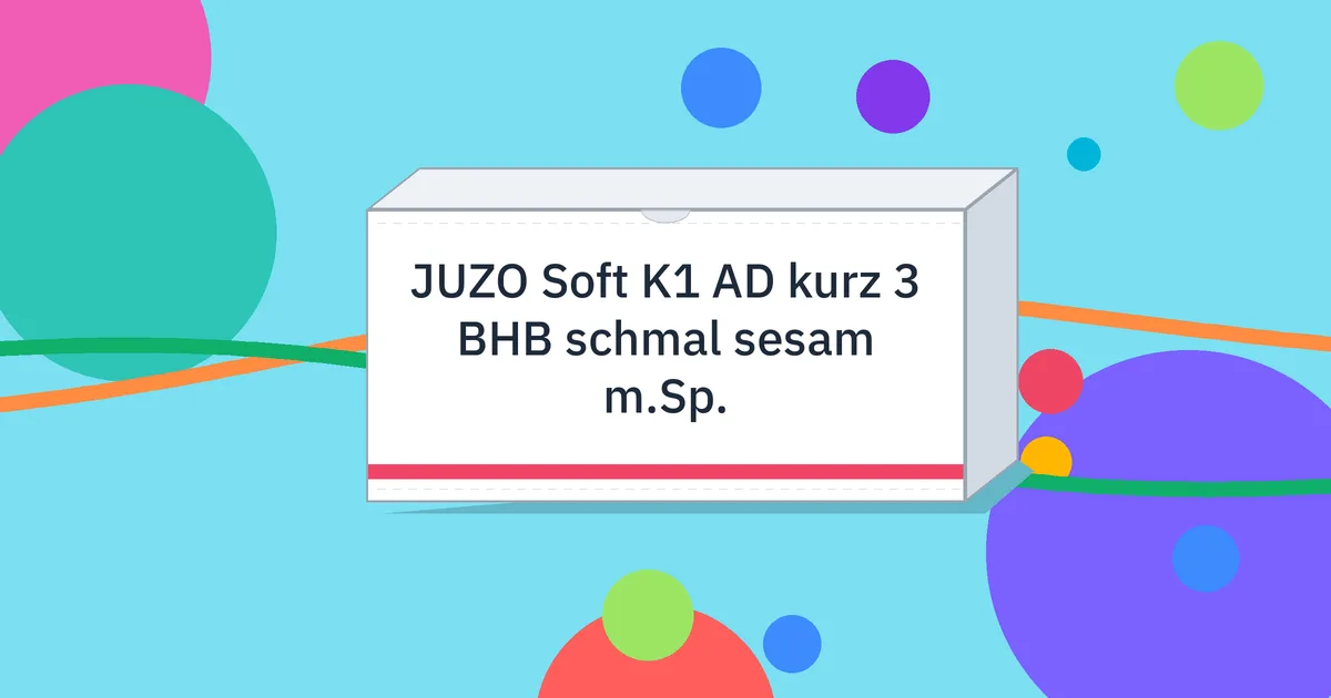 Symbolbild: Packung mit der Aufschrift JUZO Soft K1 AD kurz 3 BHB schmal sesam m.Sp. (PZN 15461646) – Verfügbarkeit und Bezug in Apotheken in Frankfurt am Main
