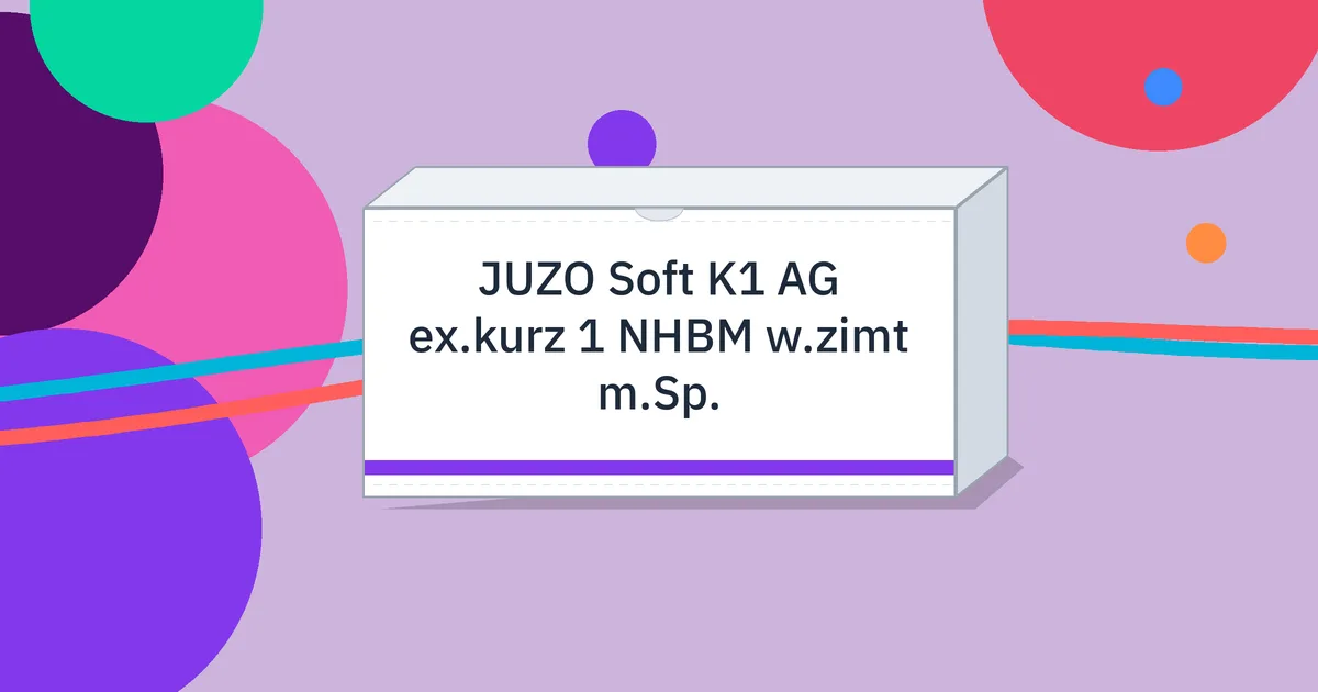 Symbolbild: Packung mit der Aufschrift JUZO Soft K1 AG ex.kurz 1 NHBM w.zimt m.Sp. (PZN 15016969) – Verfügbarkeit und Bezug in Apotheken in Frankfurt am Main