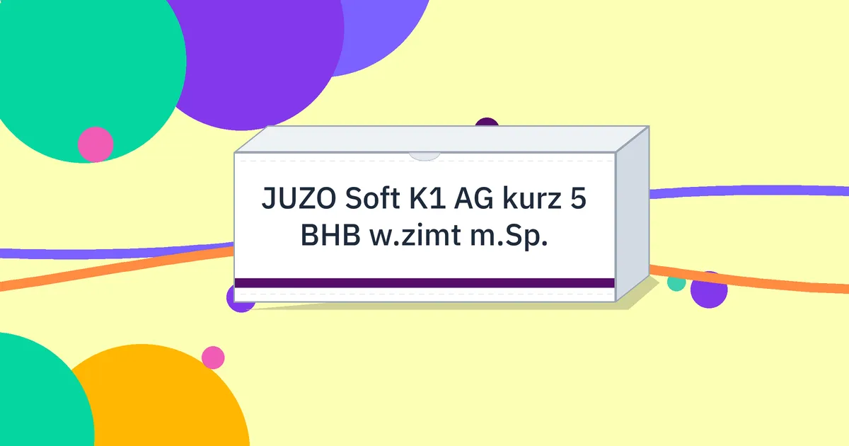 Symbolbild: Packung mit der Aufschrift JUZO Soft K1 AG kurz 5 BHB w.zimt m.Sp. (PZN 14838008) – Verfügbarkeit und Bezug in Apotheken in Frankfurt am Main