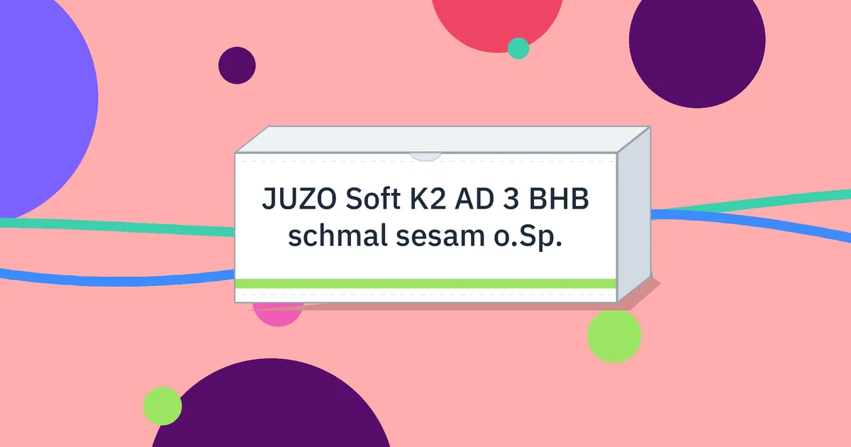 Symbolbild: Packung mit der Aufschrift JUZO Soft K2 AD 3 BHB schmal sesam o.Sp. (PZN 15467011) – Verfügbarkeit und Bezug in Apotheken in Frankfurt am Main