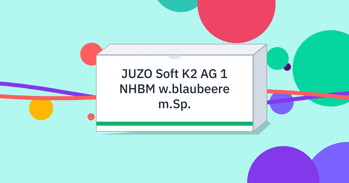 Symbolbild: Packung mit der Aufschrift JUZO Soft K2 AG 1 NHBM w.blaubeere m.Sp. (PZN 15018365) – Verfügbarkeit und Bezug in Apotheken in Frankfurt am Main