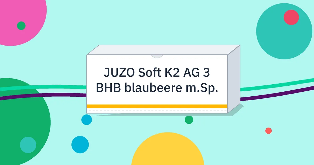 Symbolbild: Packung mit der Aufschrift JUZO Soft K2 AG 3 BHB blaubeere m.Sp. (PZN 14824934) – Verfügbarkeit und Bezug in Apotheken in Frankfurt am Main