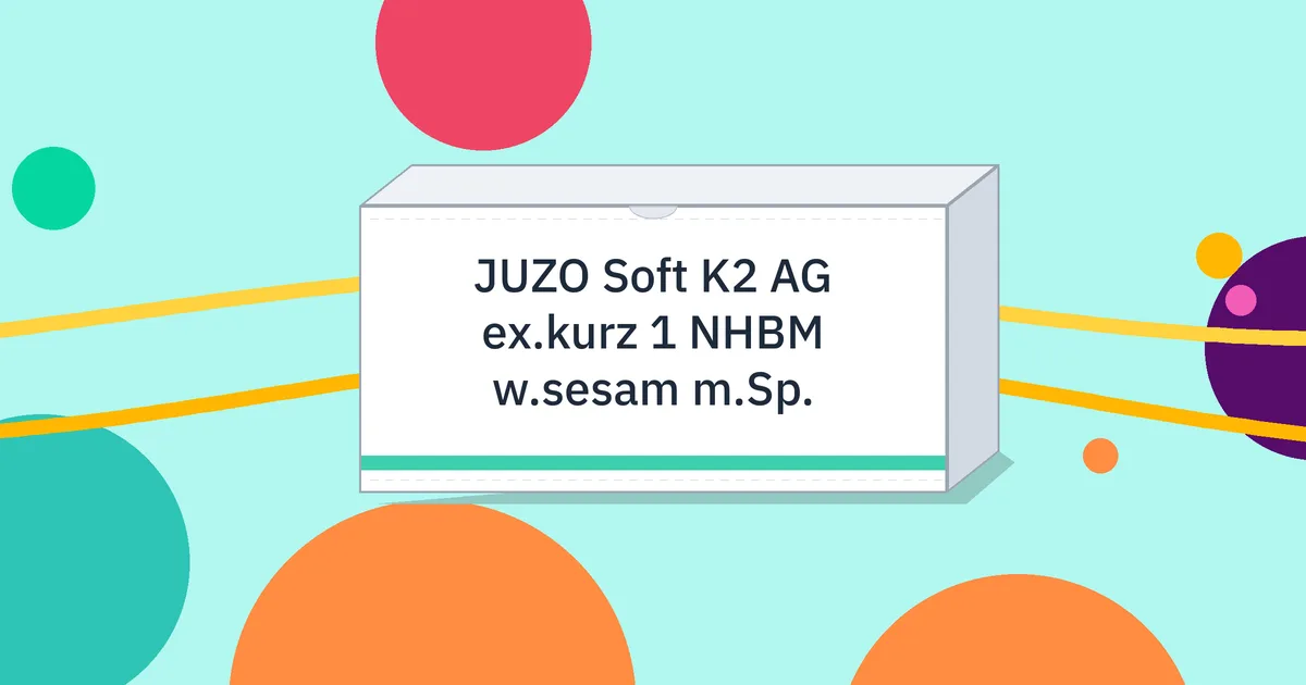 Symbolbild: Packung mit der Aufschrift JUZO Soft K2 AG ex.kurz 1 NHBM w.sesam m.Sp. (PZN 15021462) – Verfügbarkeit und Bezug in Apotheken in Frankfurt am Main