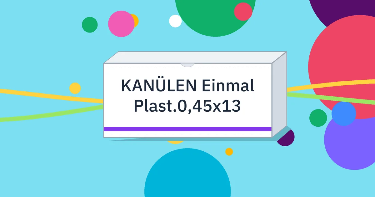 Symbolbild: Packung mit der Aufschrift KANÜLEN Einmal Plast.0,45x13 (PZN 01729625) – Verfügbarkeit und Bezug in Apotheken in Frankfurt am Main