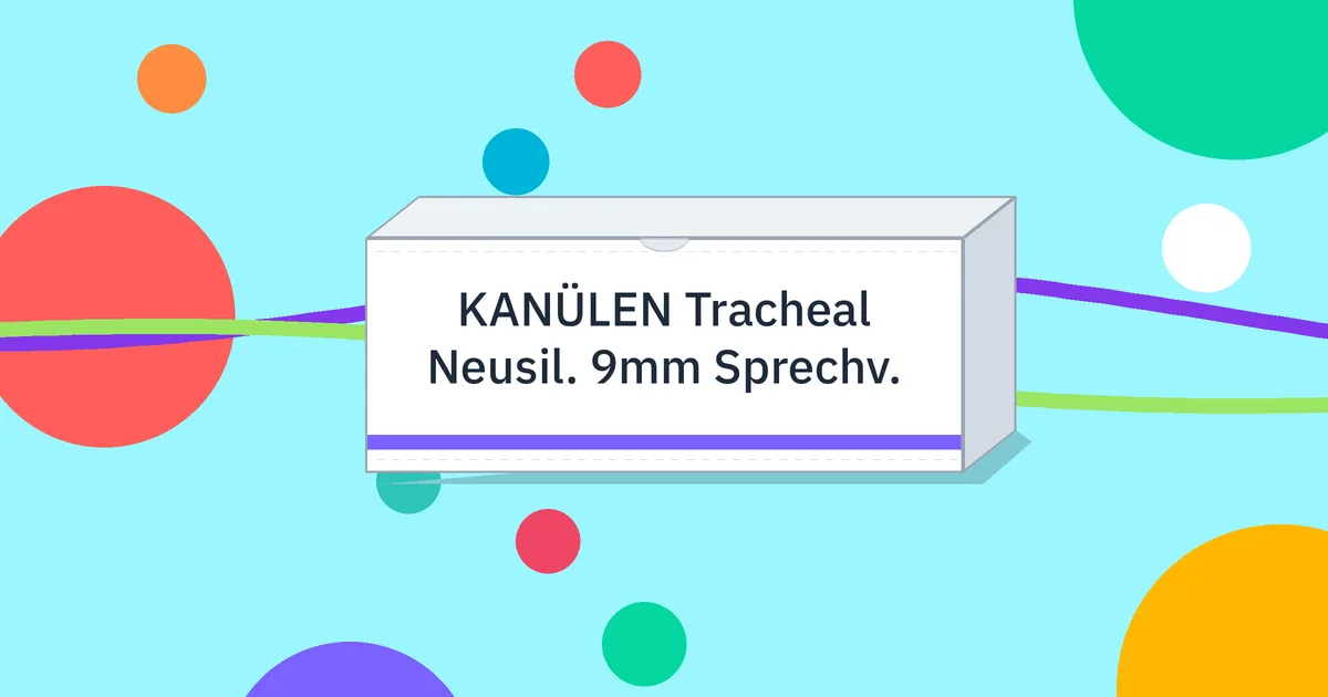 Symbolbild: Packung mit der Aufschrift KANÜLEN Tracheal Neusil. 9mm Sprechv. (PZN 01965774) – Verfügbarkeit und Bezug in Apotheken in Frankfurt am Main