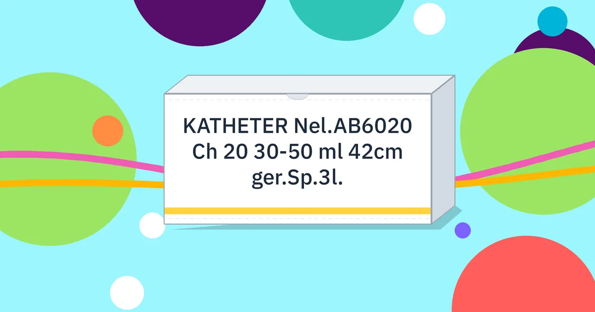 Symbolbild: Packung mit der Aufschrift KATHETER Nel.AB6020 Ch 20 30-50 ml 42cm ger.Sp.3l. (PZN 00152767) – Verfügbarkeit und Bezug in Apotheken in Frankfurt am Main