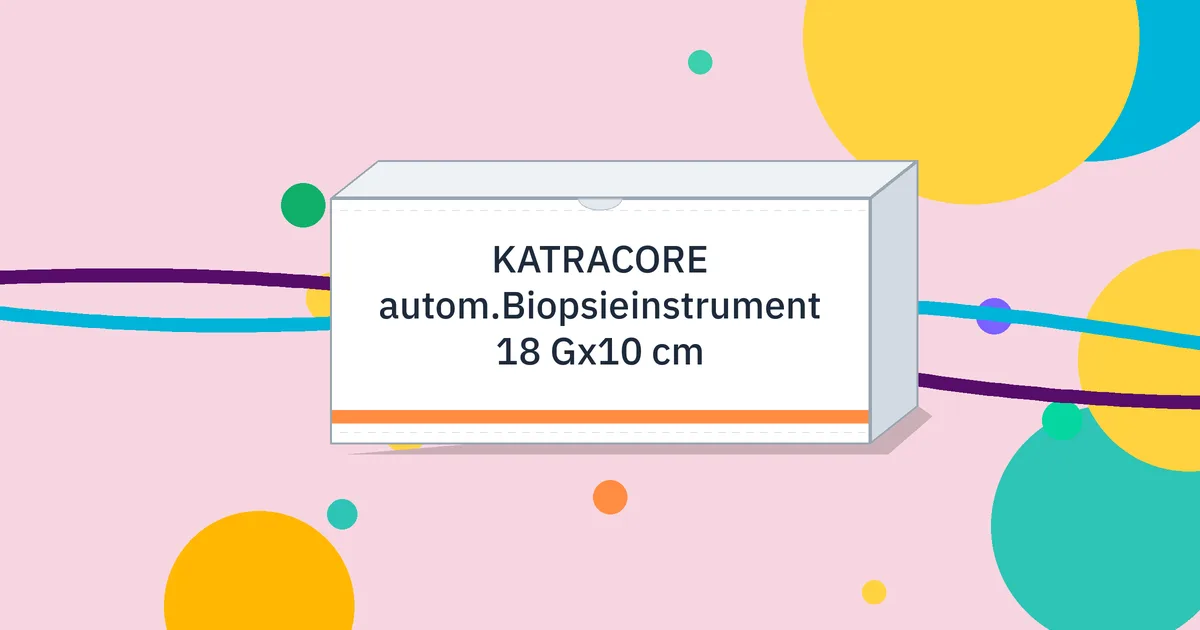 Symbolbild: Packung mit der Aufschrift KATRACORE autom.Biopsieinstrument 18 Gx10 cm (PZN 18811756) – Verfügbarkeit und Bezug in Apotheken in Frankfurt am Main