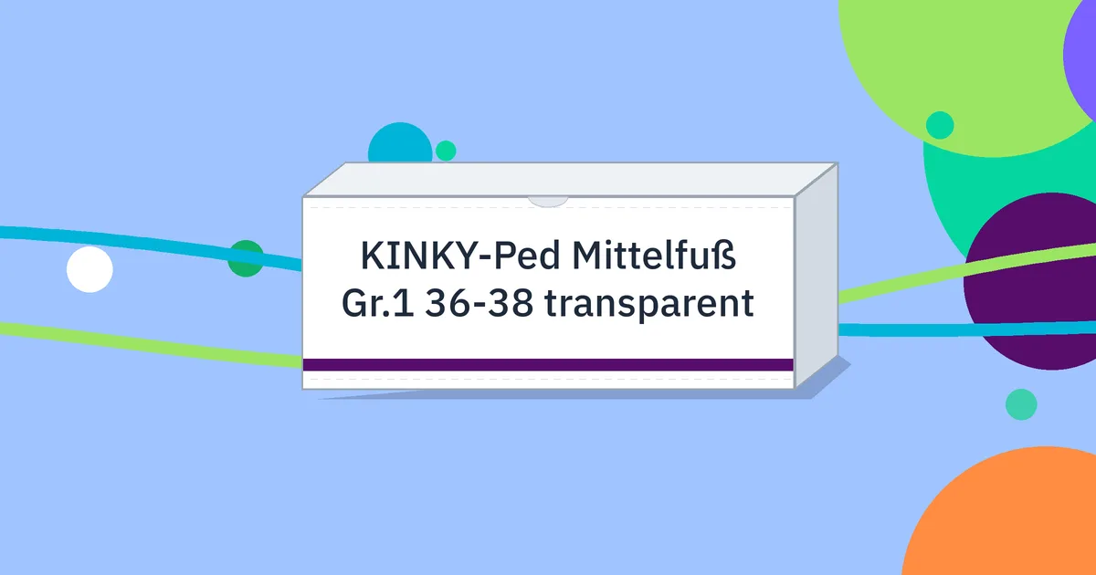 Symbolbild: Packung mit der Aufschrift KINKY-Ped Mittelfuß Gr.1 36-38 transparent (PZN 11241505) – Verfügbarkeit und Bezug in Apotheken in Frankfurt am Main