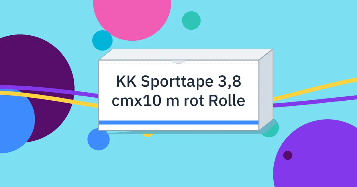 Symbolbild: Packung mit der Aufschrift KK Sporttape 3,8 cmx10 m rot Rolle (PZN 14242497) – Verfügbarkeit und Bezug in Apotheken in Frankfurt am Main