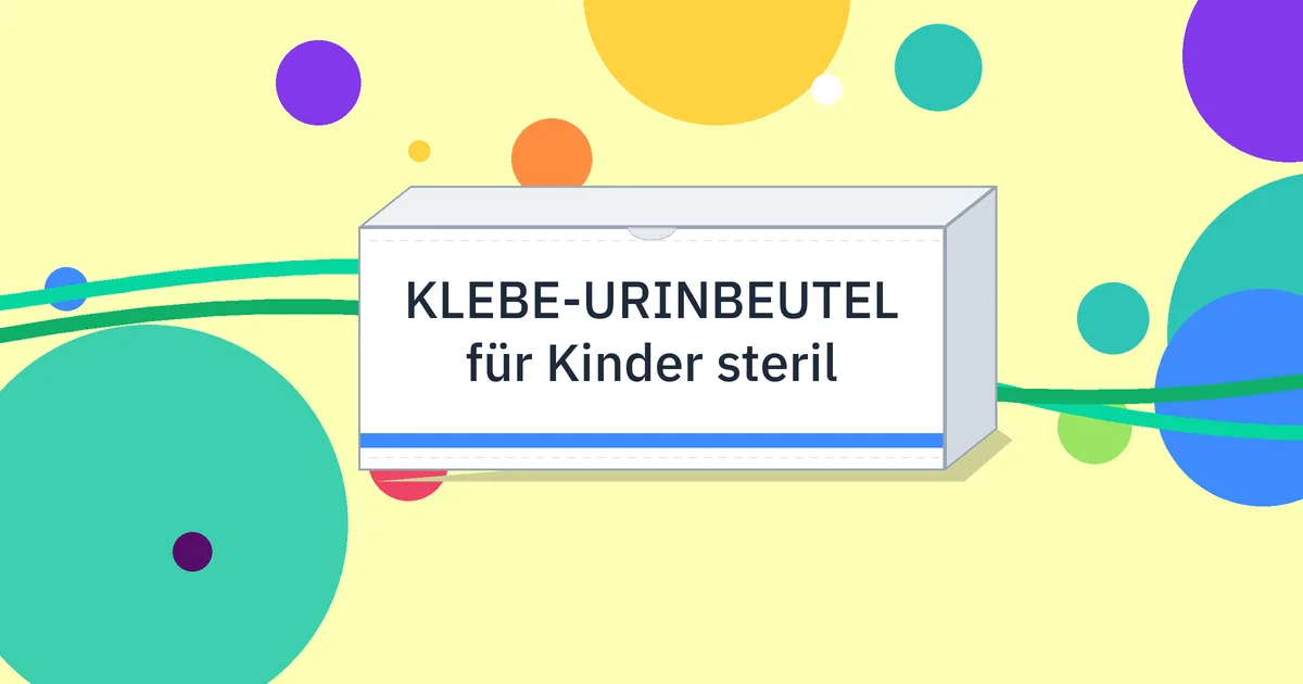 Symbolbild: Packung mit der Aufschrift KLEBE-URINBEUTEL für Kinder steril (PZN 00975486) – Verfügbarkeit und Bezug in Apotheken in Frankfurt am Main