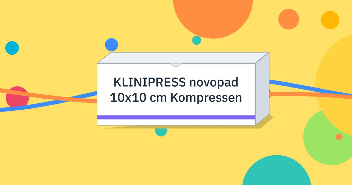 Symbolbild: Packung mit der Aufschrift KLINIPRESS novopad 10x10 cm Kompressen (PZN 12474393) – Verfügbarkeit und Bezug in Apotheken in Frankfurt am Main
