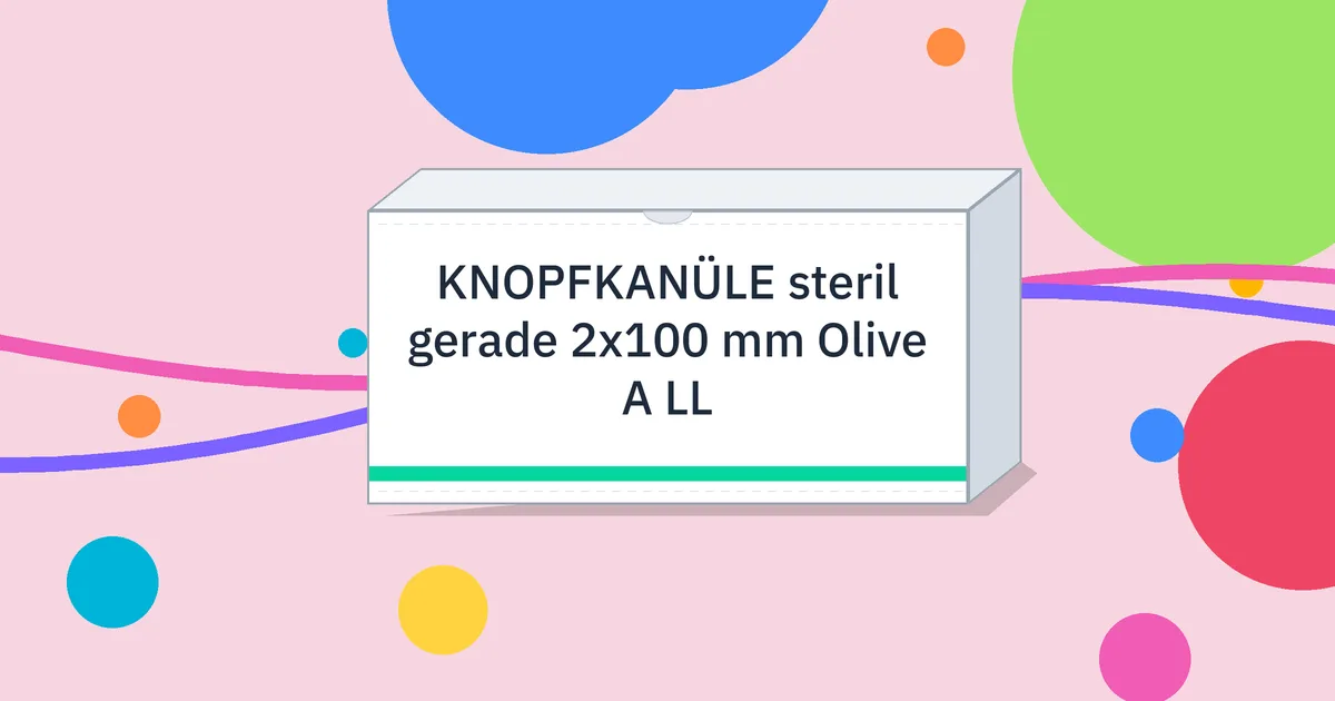 Symbolbild: Packung mit der Aufschrift KNOPFKANÜLE steril gerade 2x100 mm Olive A LL (PZN 19978056) – Verfügbarkeit und Bezug in Apotheken in Frankfurt am Main