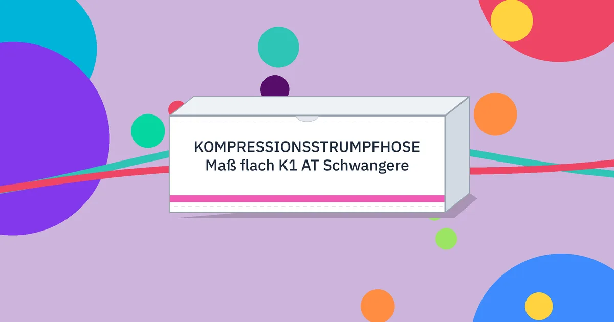 Symbolbild: Packung mit der Aufschrift KOMPRESSIONSSTRUMPFHOSE Maß flach K1 AT Schwangere (PZN 16745647) – Verfügbarkeit und Bezug in Apotheken in Frankfurt am Main