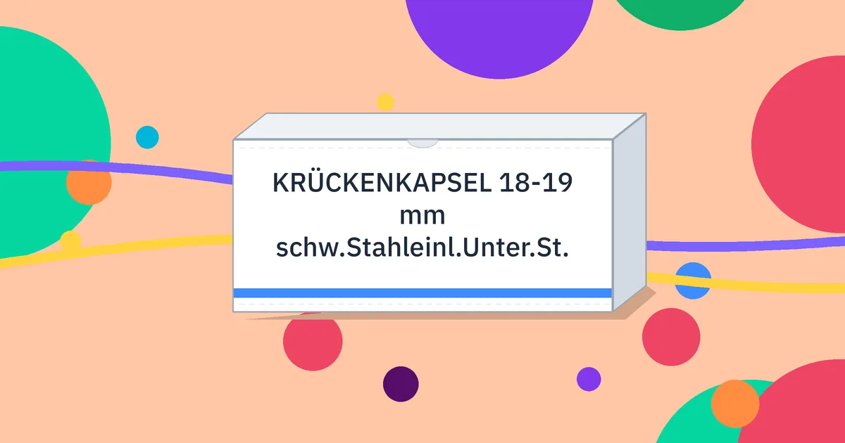 Symbolbild: Packung mit der Aufschrift KRÜCKENKAPSEL 18-19 mm schw.Stahleinl.Unter.St. (PZN 03098465) – Verfügbarkeit und Bezug in Apotheken in Frankfurt am Main