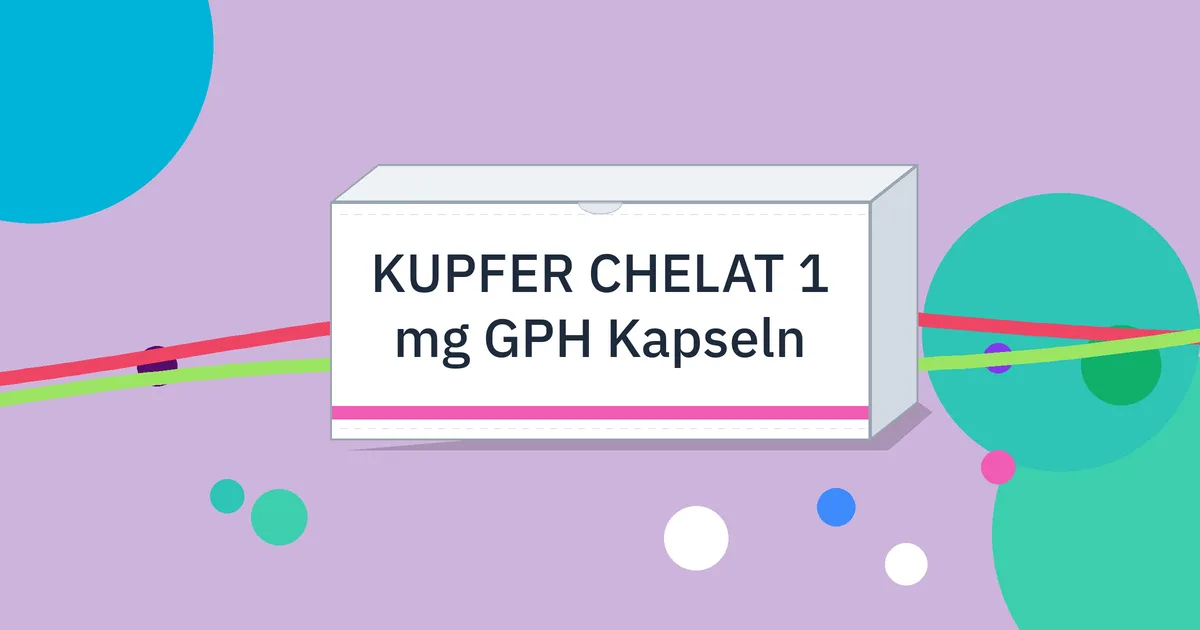 Symbolbild: Packung mit der Aufschrift KUPFER CHELAT 1 mg GPH Kapseln (PZN 10190697) – Verfügbarkeit und Bezug in Apotheken in Frankfurt am Main