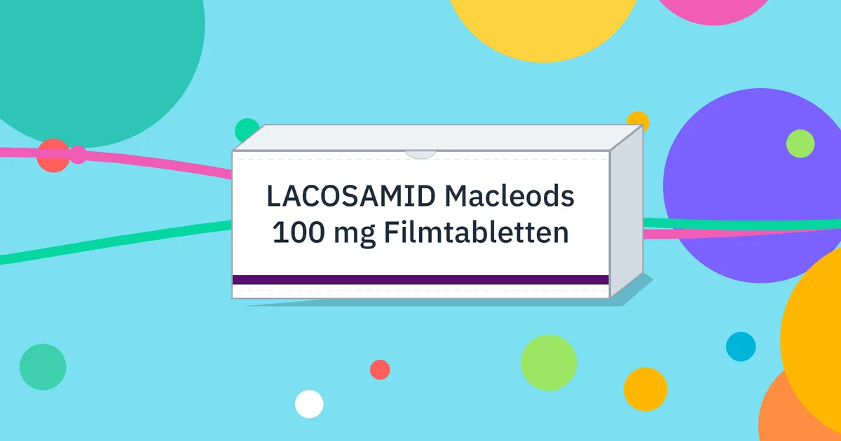 Symbolbild: Packung mit der Aufschrift LACOSAMID Macleods 100 mg Filmtabletten (PZN 18439185) – Verfügbarkeit und Bezug in Apotheken in Frankfurt am Main