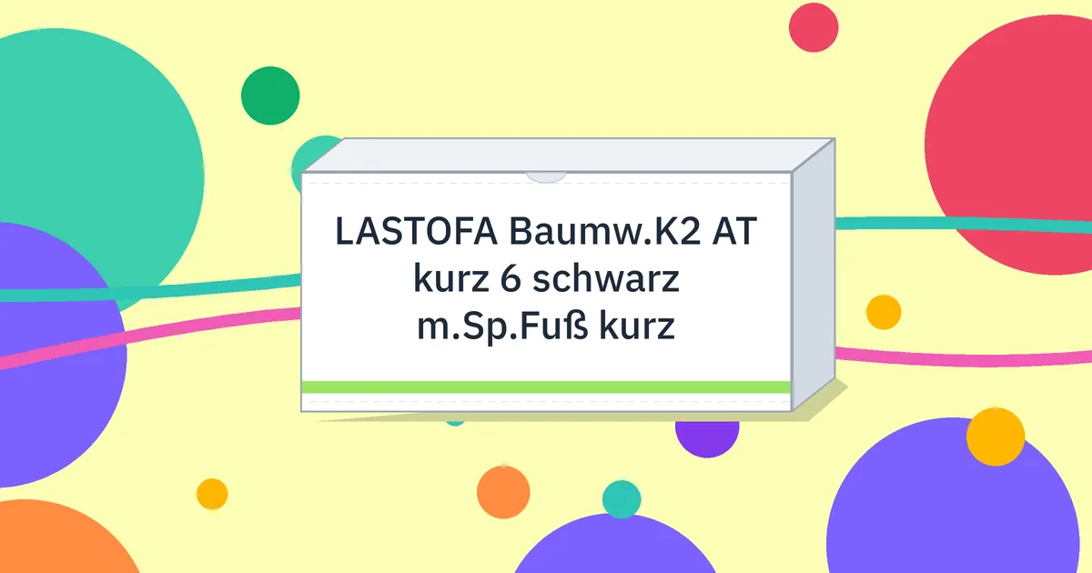 Symbolbild: Packung mit der Aufschrift LASTOFA Baumw.K2 AT kurz 6 schwarz m.Sp.Fuß kurz (PZN 01951973) – Verfügbarkeit und Bezug in Apotheken in Frankfurt am Main