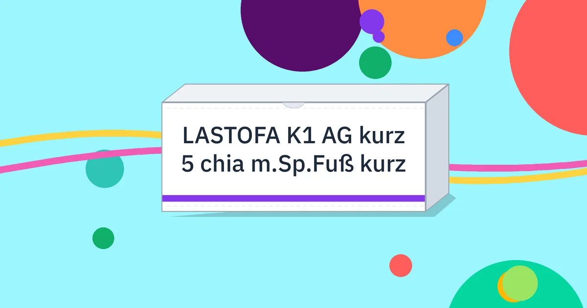 Symbolbild: Packung mit der Aufschrift LASTOFA K1 AG kurz 5 chia m.Sp.Fuß kurz (PZN 13792882) – Verfügbarkeit und Bezug in Apotheken in Frankfurt am Main