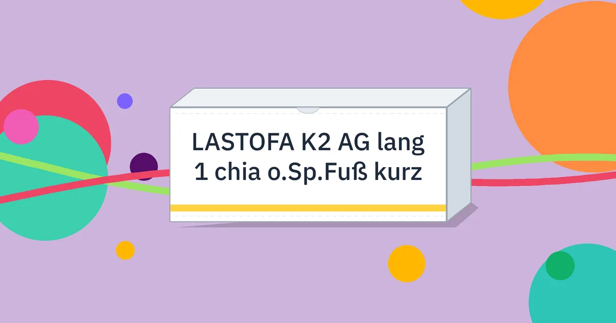 Symbolbild: Packung mit der Aufschrift LASTOFA K2 AG lang 1 chia o.Sp.Fuß kurz (PZN 13801635) – Verfügbarkeit und Bezug in Apotheken in Frankfurt am Main