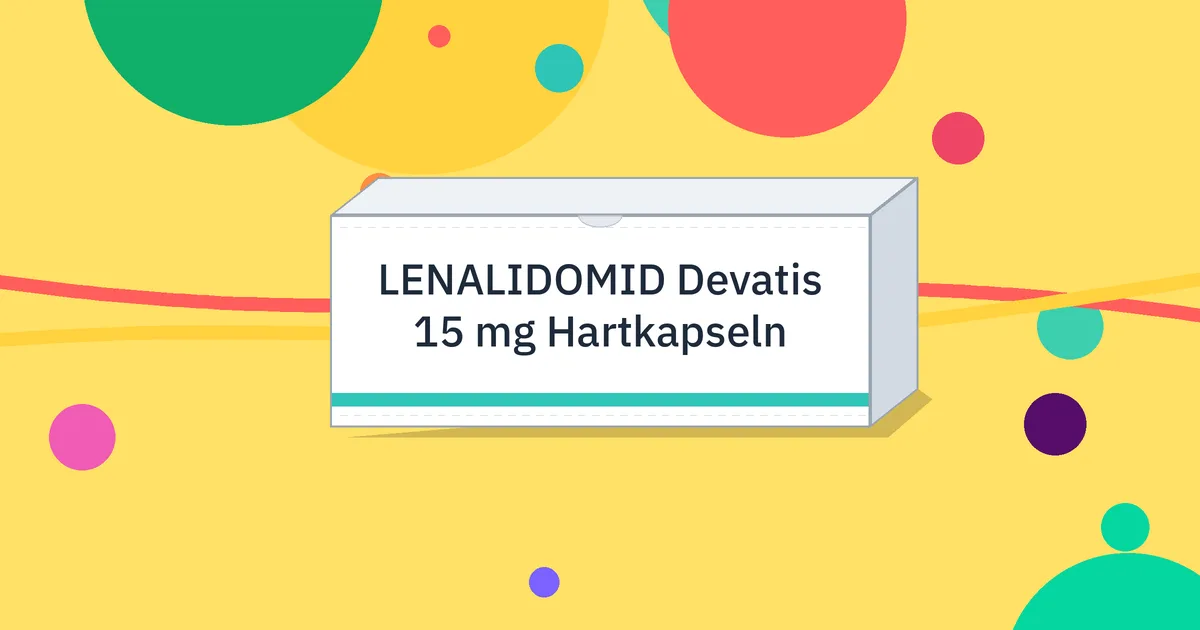 Symbolbild: Packung mit der Aufschrift LENALIDOMID Devatis 15 mg Hartkapseln (PZN 17490971) – Verfügbarkeit und Bezug in Apotheken in Frankfurt am Main