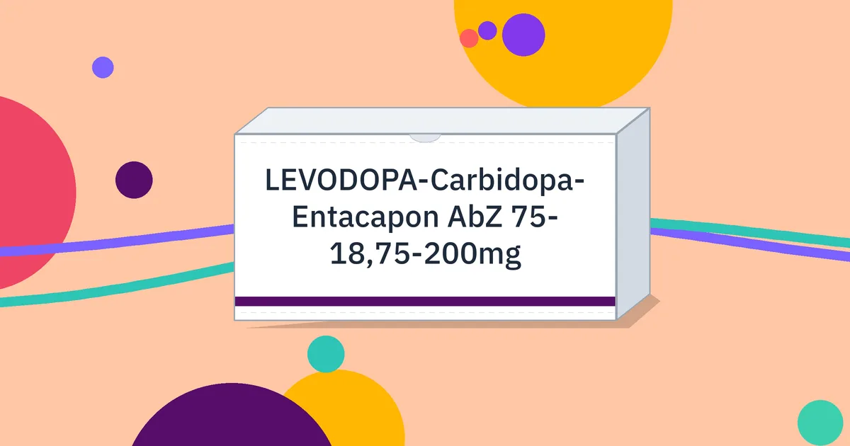 Symbolbild: Packung mit der Aufschrift LEVODOPA-Carbidopa-Entacapon AbZ 75-18,75-200mg (PZN 17816326) – Verfügbarkeit und Bezug in Apotheken in Frankfurt am Main