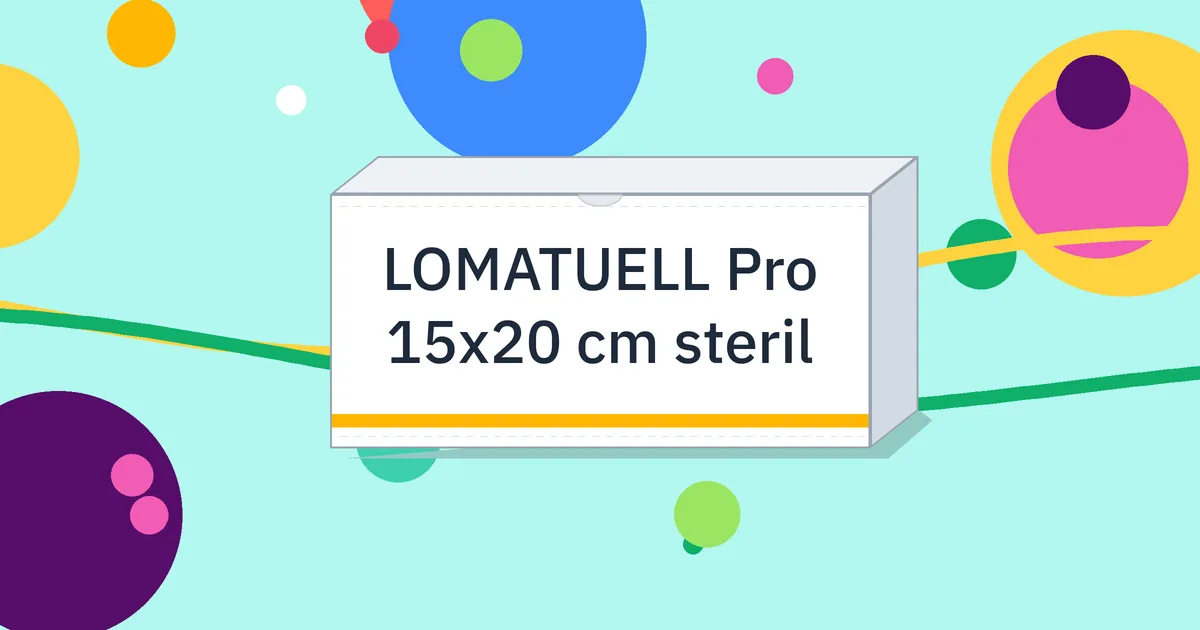 Symbolbild: Packung mit der Aufschrift LOMATUELL Pro 15x20 cm steril (PZN 20011951) – Verfügbarkeit und Bezug in Apotheken in Frankfurt am Main