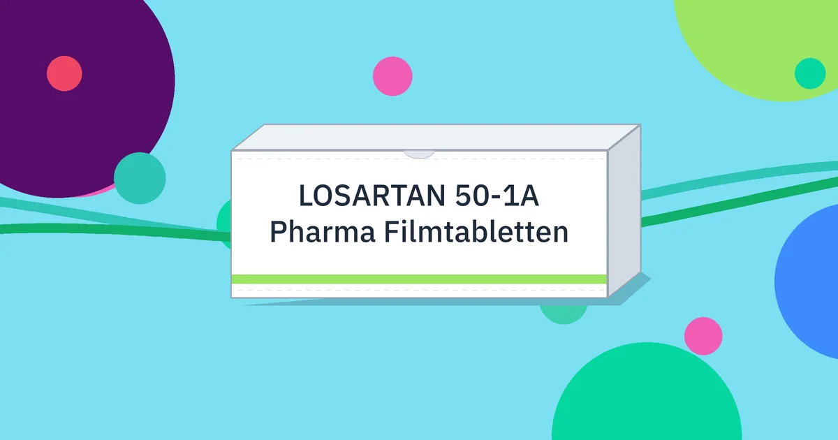 Symbolbild: Packung mit der Aufschrift LOSARTAN 50-1A Pharma Filmtabletten (PZN 05369046) – Verfügbarkeit und Bezug in Apotheken in Frankfurt am Main