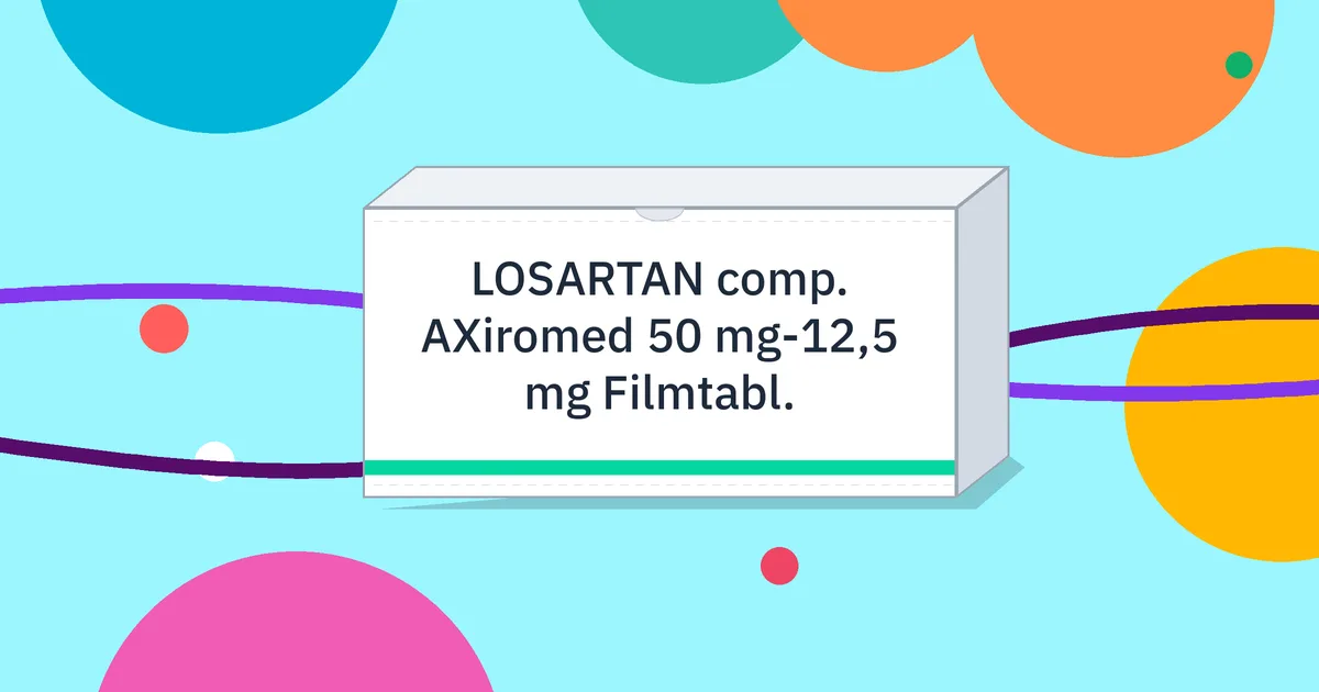 Symbolbild: Packung mit der Aufschrift LOSARTAN comp. AXiromed 50 mg-12,5 mg Filmtabl. (PZN 13817493) – Verfügbarkeit und Bezug in Apotheken in Frankfurt am Main