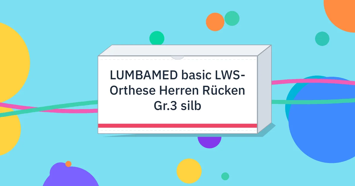 Symbolbild: Packung mit der Aufschrift LUMBAMED basic LWS-Orthese Herren Rücken Gr.3 silb (PZN 18827987) – Verfügbarkeit und Bezug in Apotheken in Frankfurt am Main