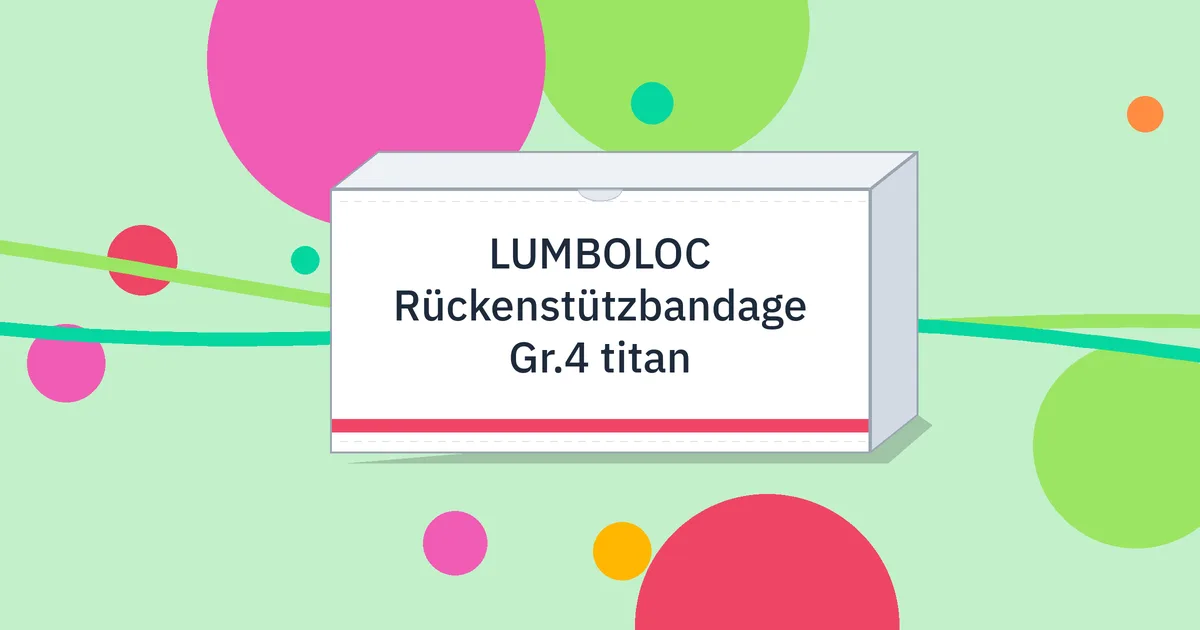 Symbolbild: Packung mit der Aufschrift LUMBOLOC Rückenstützbandage Gr.4 titan (PZN 01286599) – Verfügbarkeit und Bezug in Apotheken in Frankfurt am Main